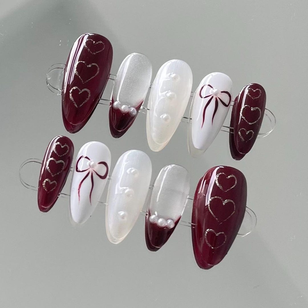 Matilda Red Coquette Nails Ruby Red Medium Almond Press on Nails ...