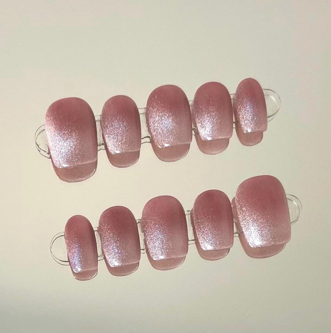 Diane - Ombré Jelly Nails | Dusty Rose Cat Eye Short Coffin Press on ...