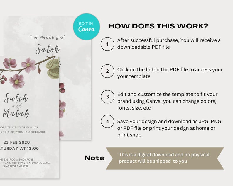 Minimalist Watercolor Wedding Invitation Template, Editable Canva ...