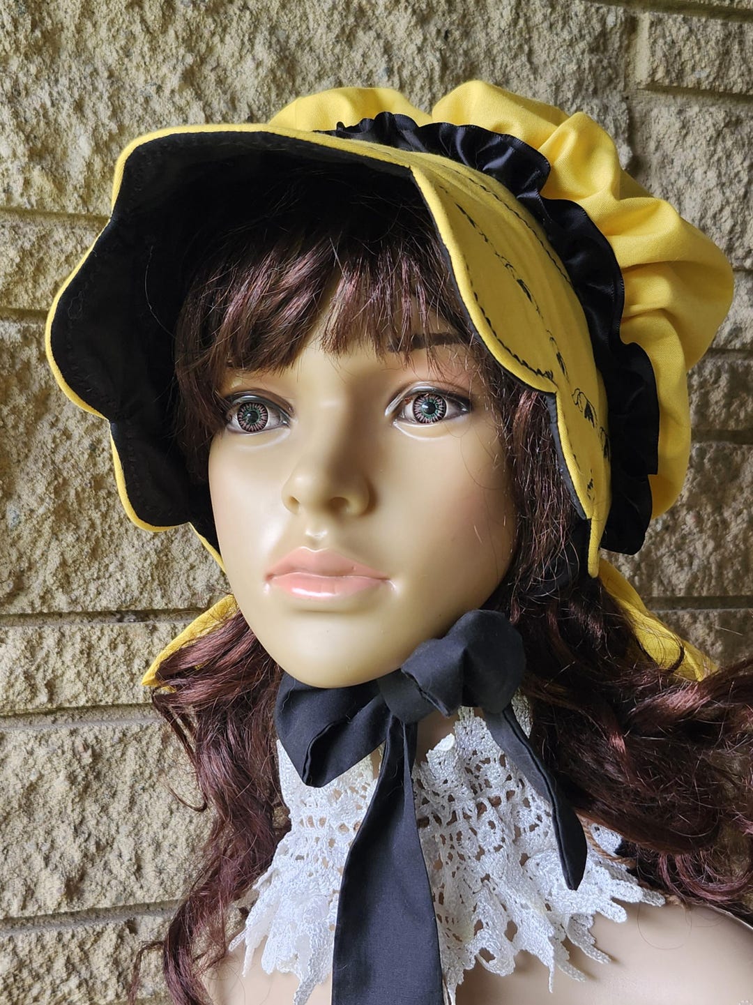 Victorian Style Bonnet With Modern Flair; Black and Yellow With ...