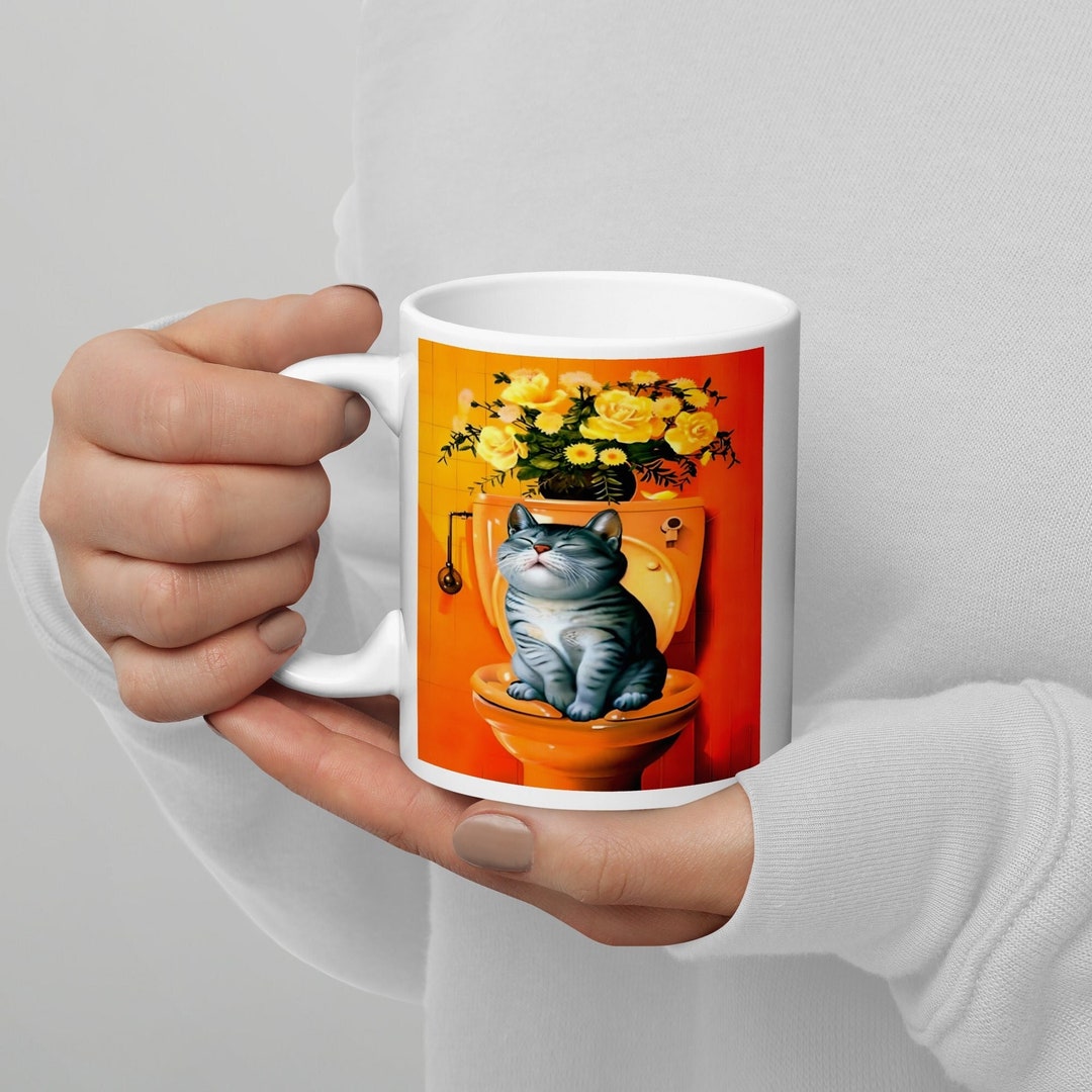 Funny Cat on Toilet Mug - Etsy