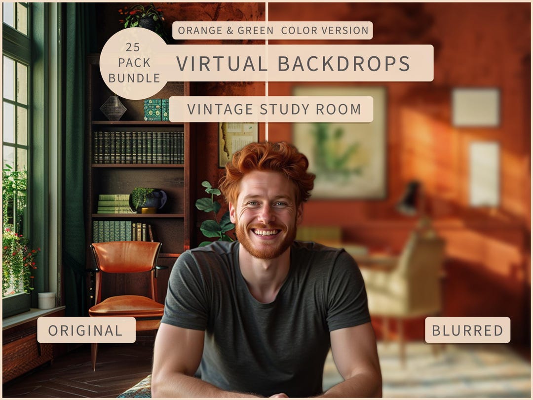 25 Vintage Study Room Zoom Background, 4K Virtual Bundle, Zoom Call ...