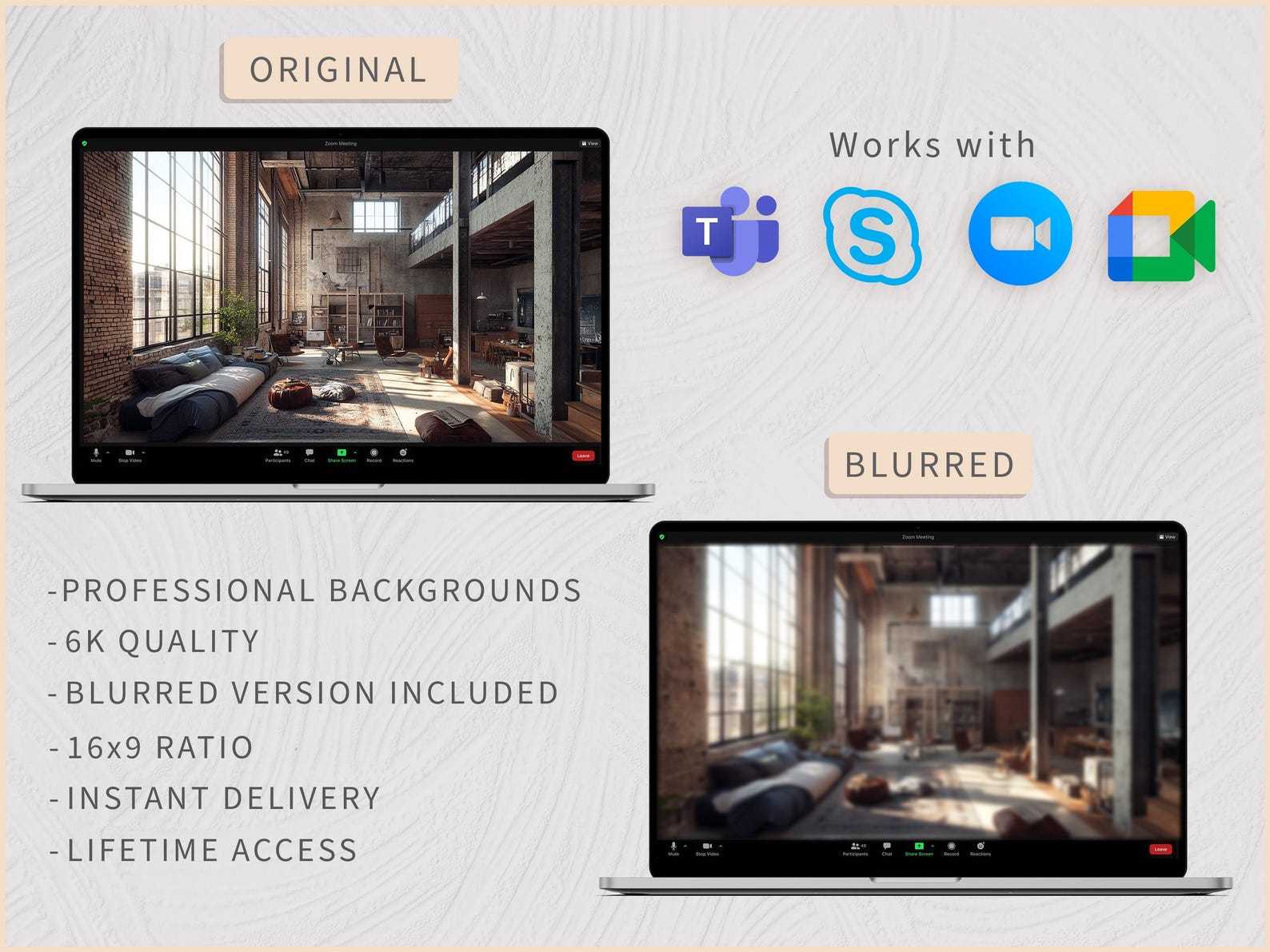 25 Loft Apartment Zoom Background Bundle, Virtual Zoom Background, 4K ...