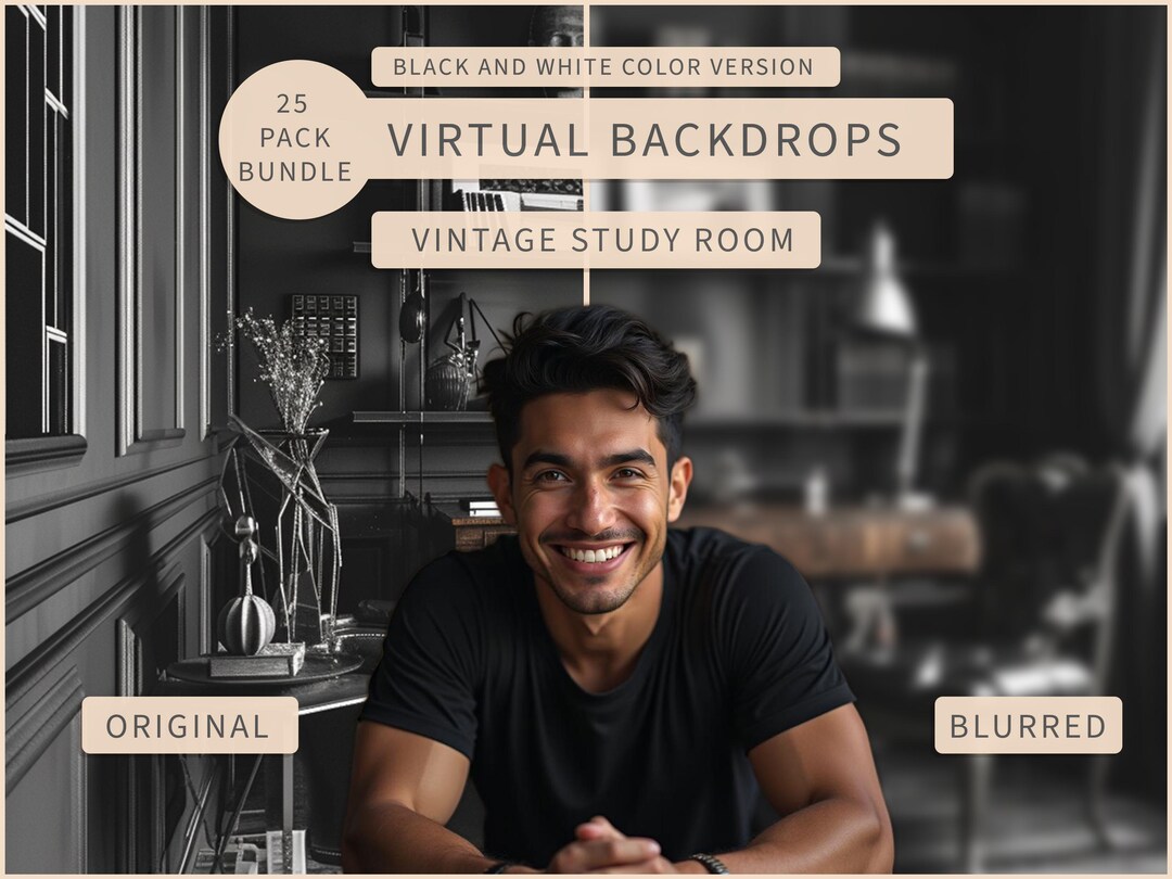 25 Vintage Study Room Zoom Background Bundle, Virtual Zoom Background ...