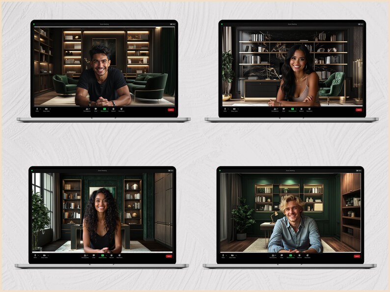 25 Home Office Wall Shelving HQ Zoom Backgrounds, Virtual Bundle, 4K ...