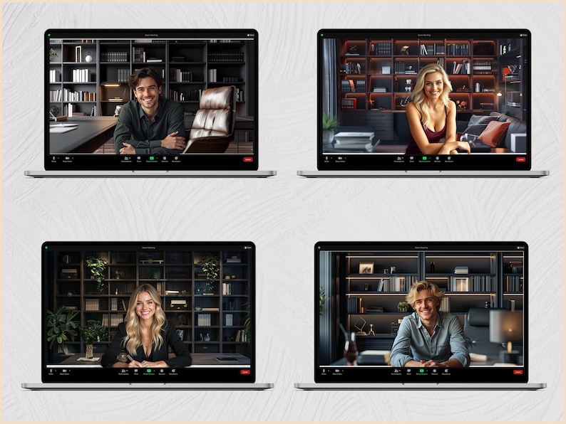 25 Office Wall Shelving Zoom Background Bundle, Virtual Zoom Background ...