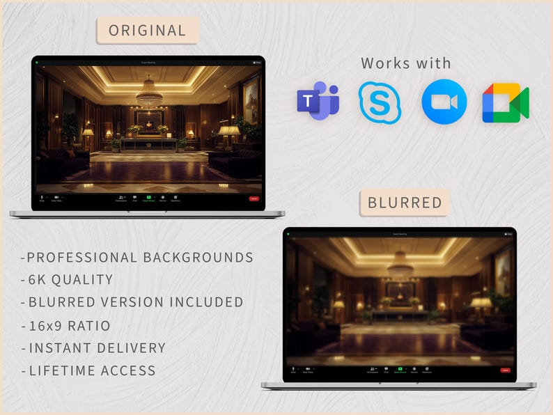 25 Luxury Hotel Lobby Zoom Background Bundle, Virtual Zoom Background ...