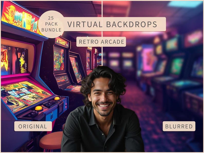 25 Retro Arcade Zoom Background, 4K Virtual Background Bundle, Zoom ...