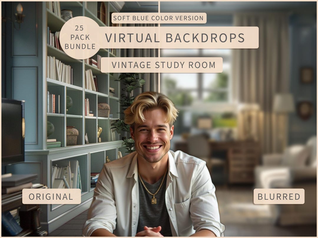 25 Vintage Study Room Zoom Background Bundle, Virtual Zoom Background ...