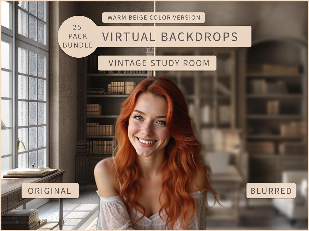 25 Vintage Study Room Zoom Background, 4K Virtual Background Bundle ...