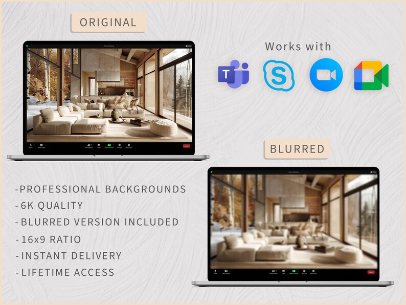 25 Modern Cabin HQ Zoom Backgrounds, Virtual Background Bundle, 4K ...