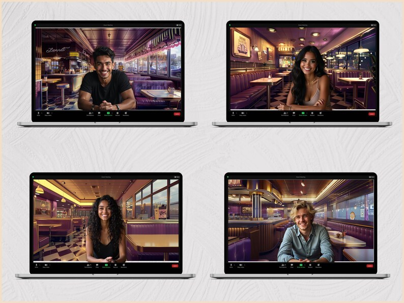 25 Retro Diner Zoom Background, 4K Virtual Background Bundle, Zoom Call ...