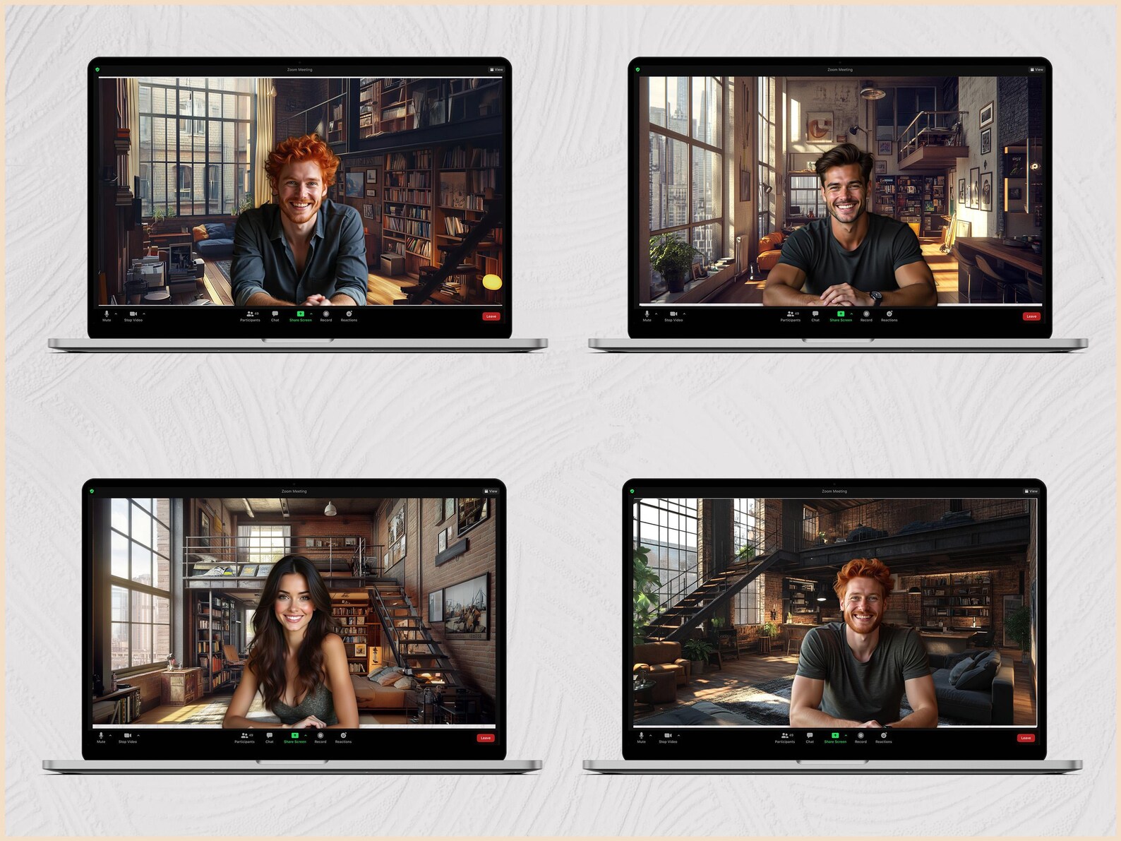25 Loft Apartment Zoom Background Bundle, Virtual Zoom Background, 4K ...