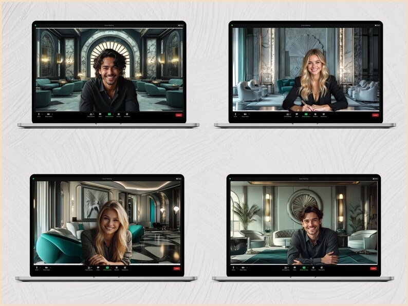 25 Art Deco Lounge HQ Zoom Backgrounds, Virtual Background Bundle, 4K ...