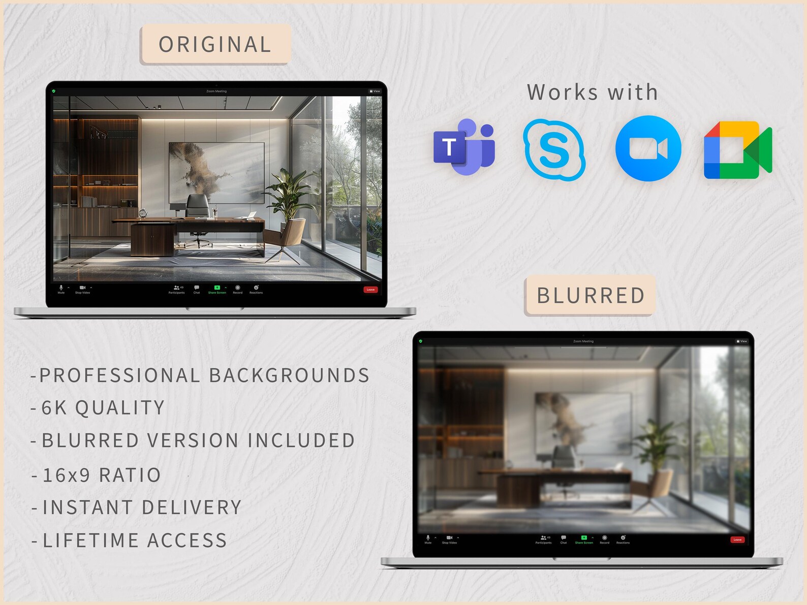 25 Minimalist Office HQ Zoom Backgrounds, Virtual Background Bundle, 4K ...