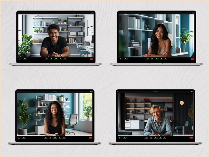 25 Home Office Wall Shelving Zoom Background, 4K Virtual Background ...