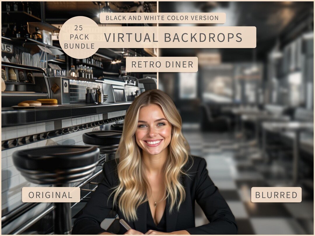 25 Retro Diner Zoom Background, 4K Virtual Background Bundle, Zoom Call ...