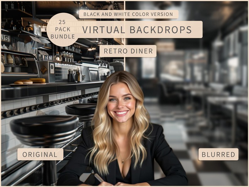 25 Retro Diner Zoom Background, 4K Virtual Background Bundle, Zoom Call ...