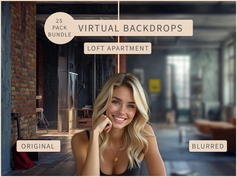 25 Loft Apartment Zoom Background Bundle, Virtual Zoom Background, 4K Background for Teams ...