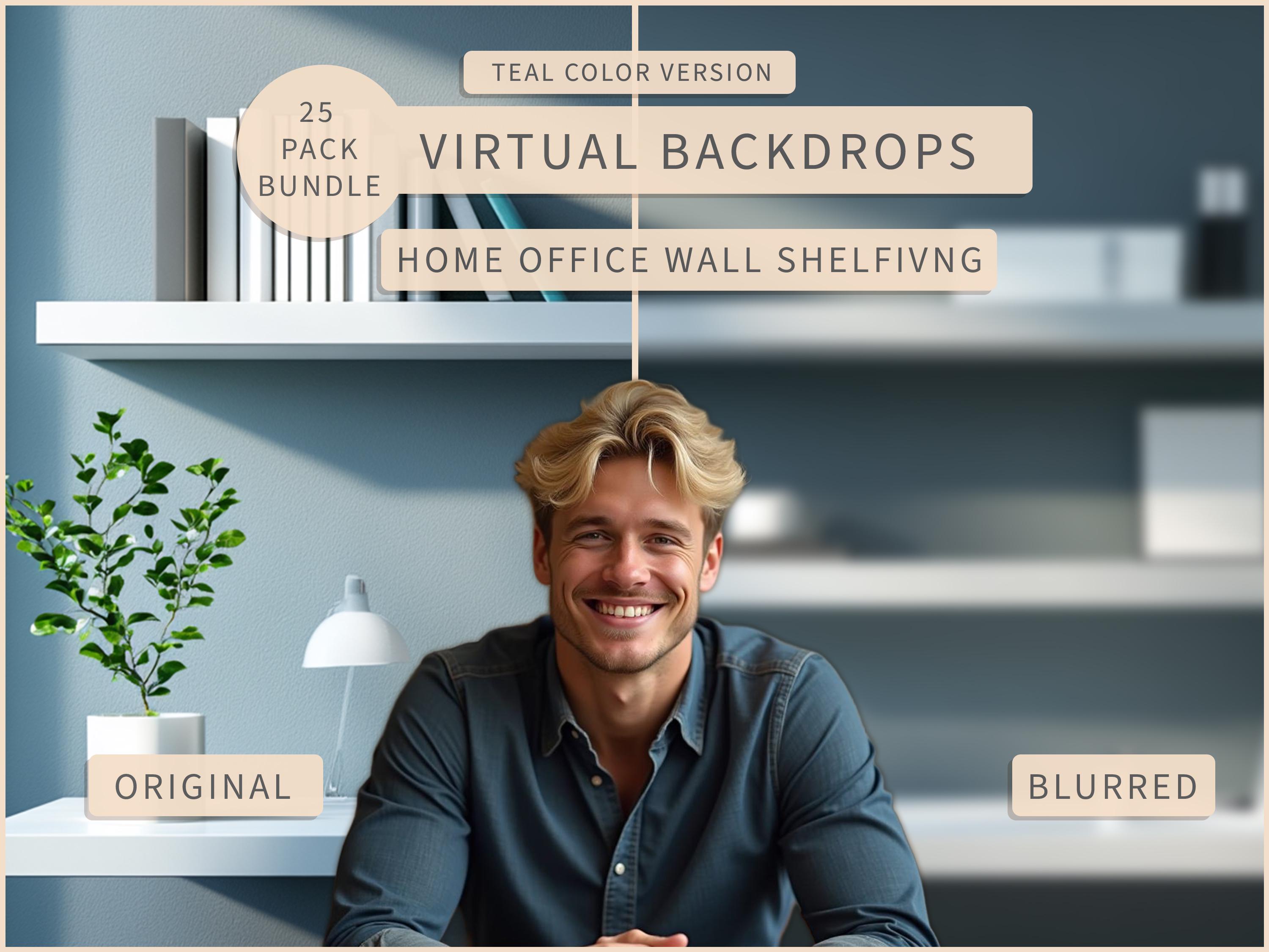 25 Home Office Wall Shelving Zoom Background, 4K Virtual Background ...