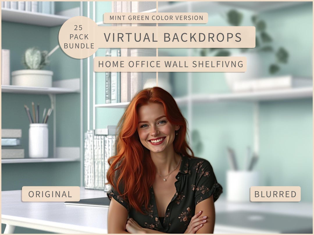 25 Home Office Wall Shelving Zoom Background Bundle, Virtual Zoom ...