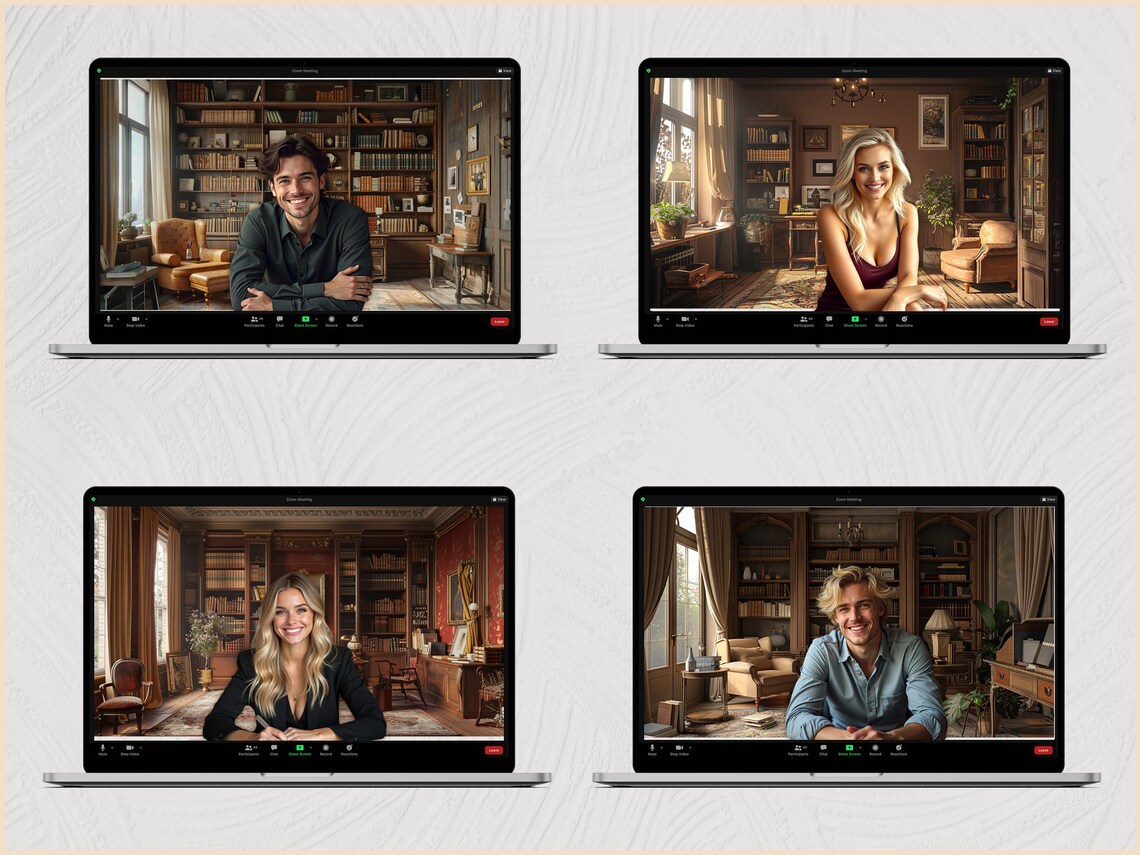 25 Vintage Study Room Zoom Background, 4K Virtual Bundle, Zoom Call ...