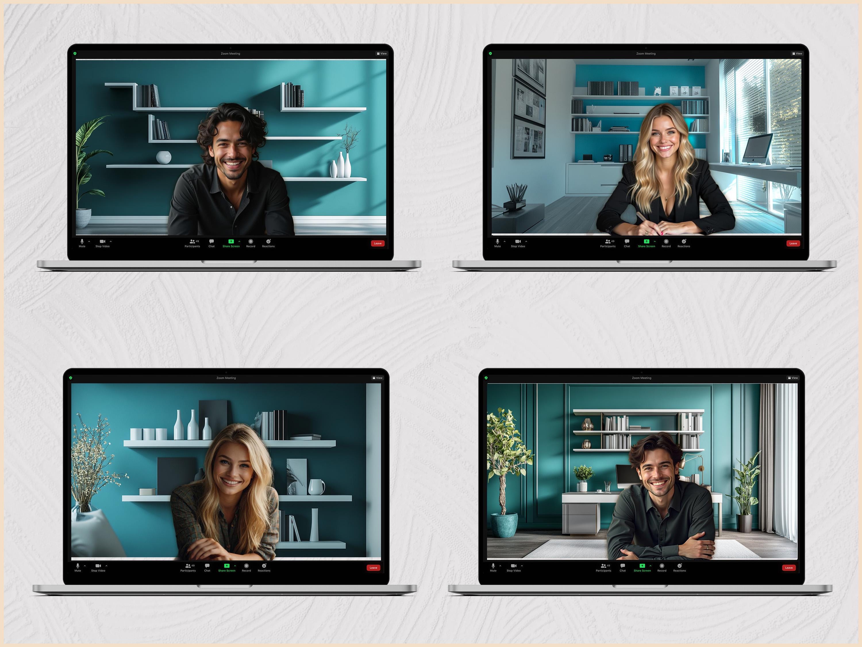 25 Home Office Wall Shelving Zoom Background, 4K Virtual Background ...