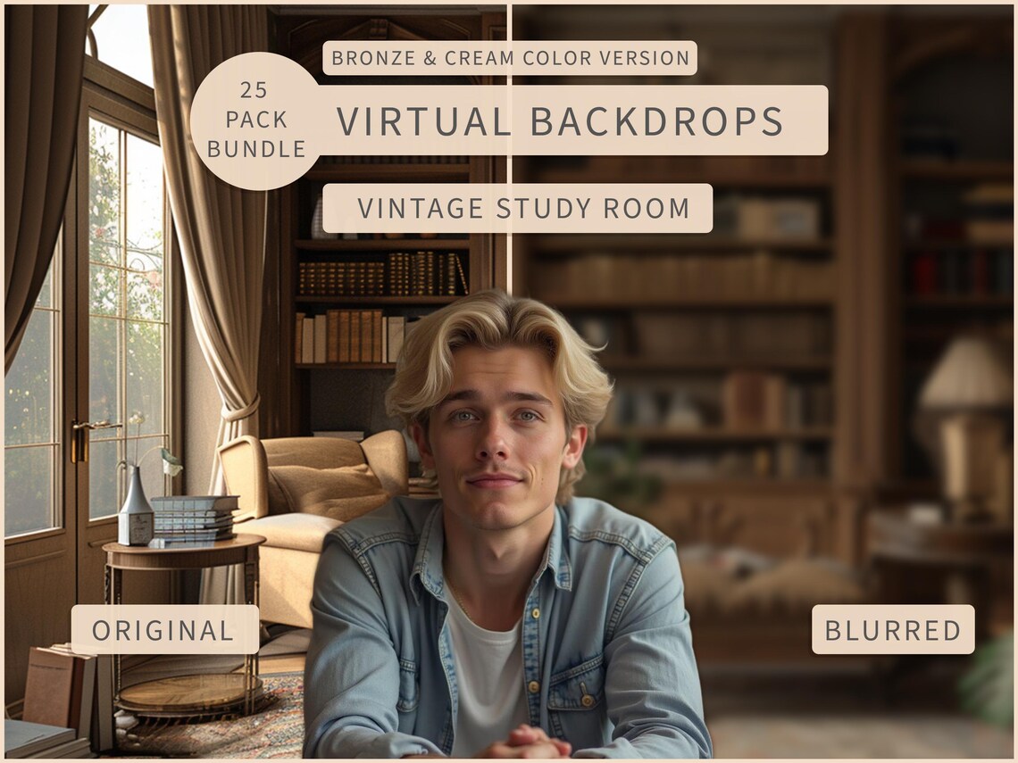25 Vintage Study Room Zoom Background, 4K Virtual Bundle, Zoom Call ...