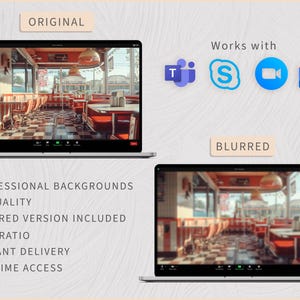 25 Retro Diner Zoom Background Bundle, Virtual Zoom Background, 4K ...