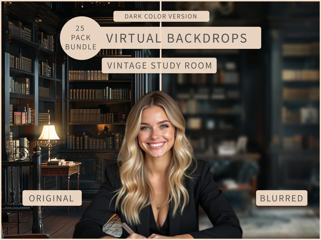 25 Vintage Study Room Zoom Background, 4K Virtual Background Bundle ...