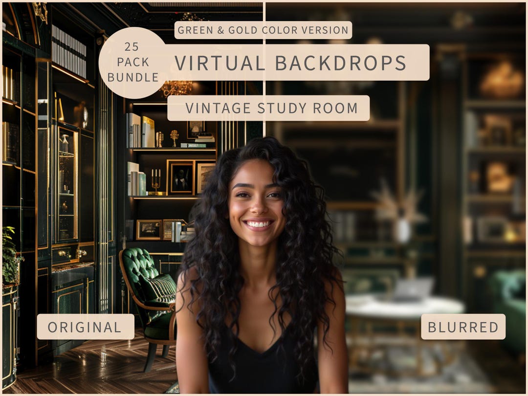 25 Vintage Study Room Zoom Background Bundle, Virtual Zoom Background ...