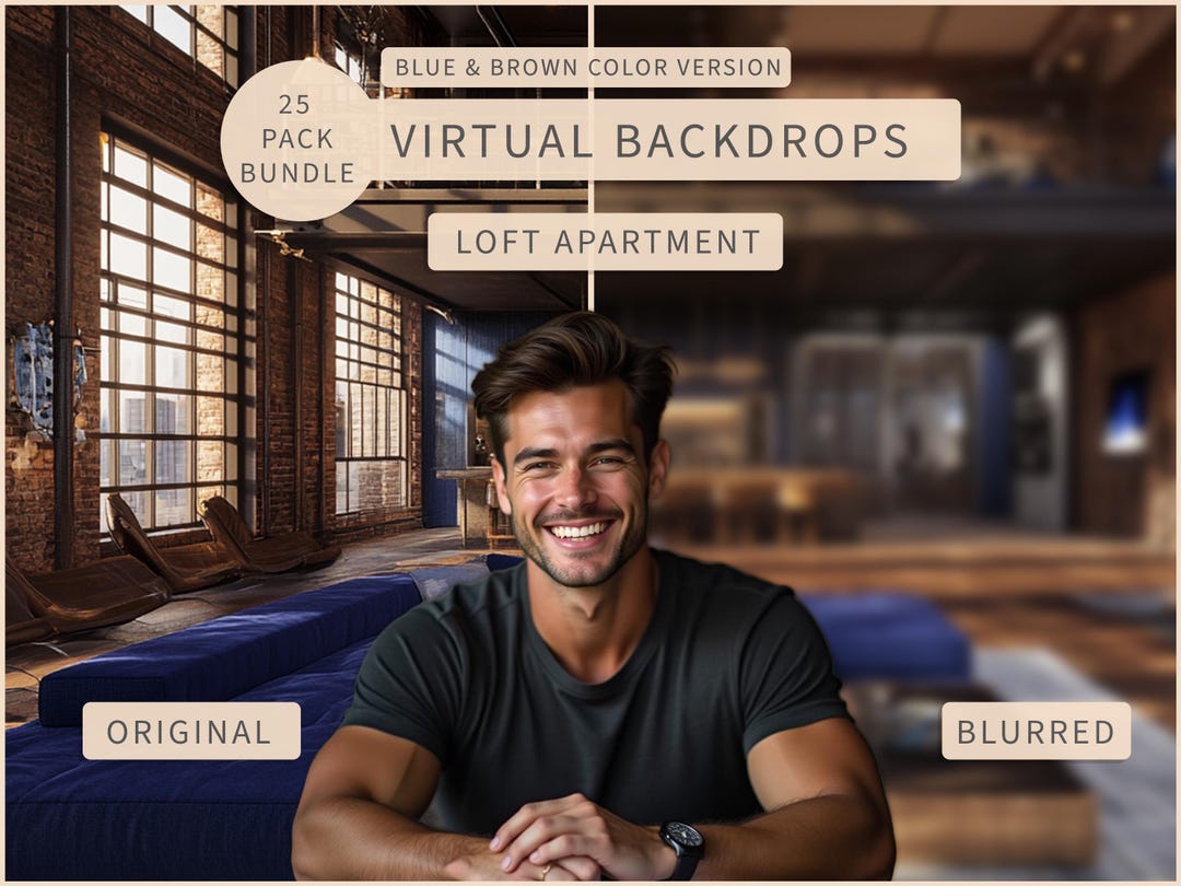 25 Loft Apartment Zoom Background Bundle, Virtual Zoom Background, 4K ...