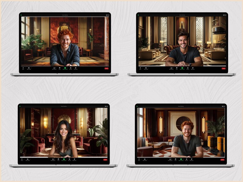 25 Art Deco Lounge HQ Zoom Backgrounds, Virtual Background Bundle, 4K ...