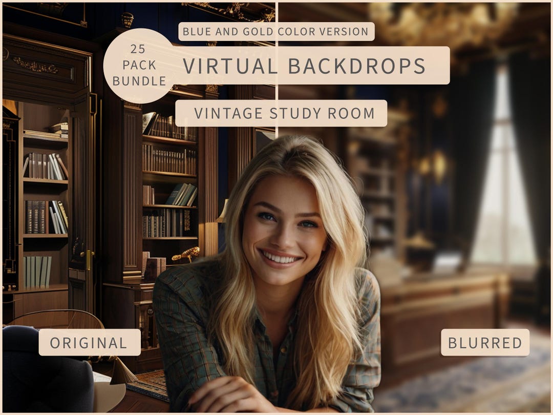 25 Vintage Study Room Zoom Background Bundle, Virtual Zoom Background ...
