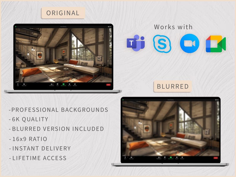 25 Modern Cabin HQ Zoom Backgrounds, Virtual Background Bundle, 4K ...