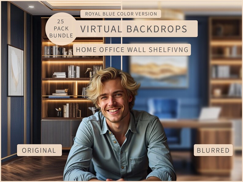 25 Home Office Wall Shelving Zoom Background Bundle, Virtual Zoom ...