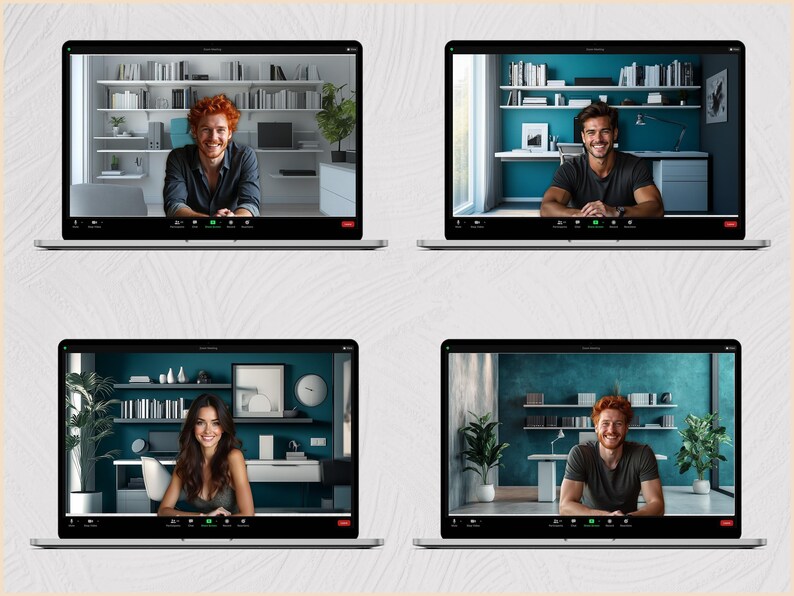 25 Home Office Wall Shelving Zoom Background, 4K Virtual Background ...