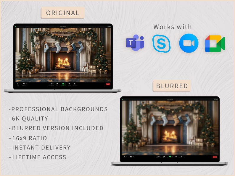 25 Fireplace With Stockings Zoom Background Bundle, Virtual Zoom, 4K ...