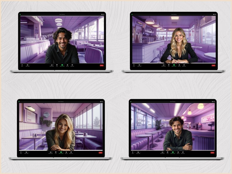 25 Retro Diner Zoom Background Bundle, Virtual Zoom Background, 4K ...