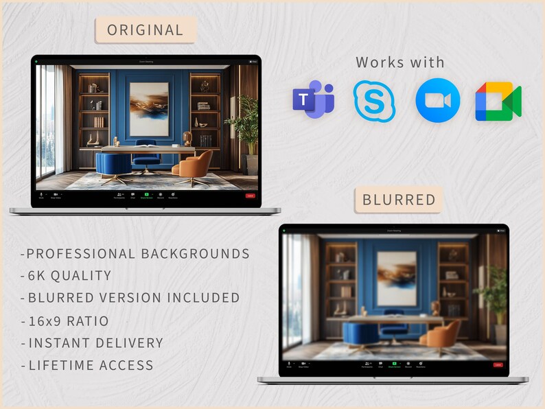 25 Home Office Wall Shelving Zoom Background Bundle, Virtual Zoom ...