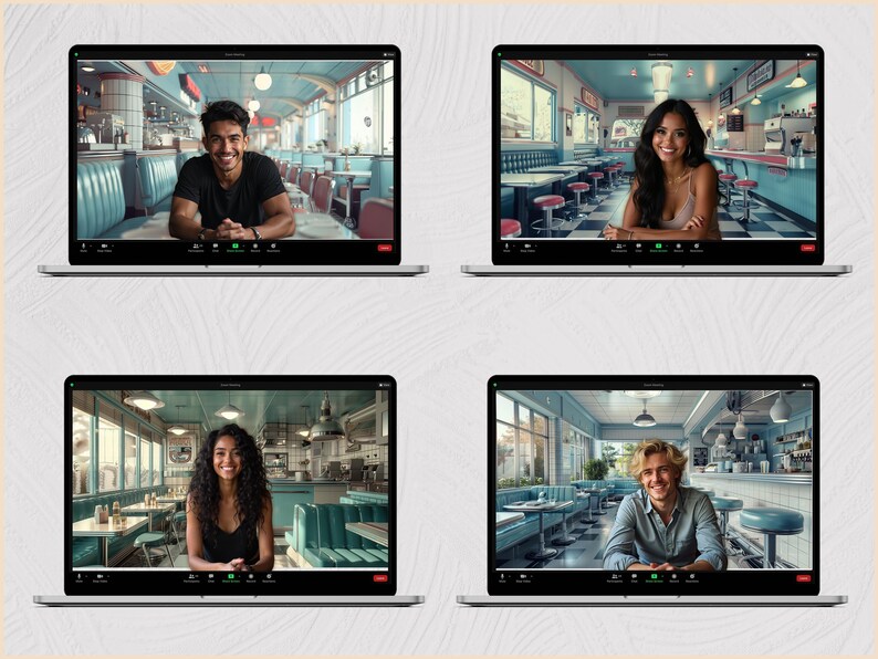 25 Retro Diner Zoom Background, 4K Virtual Background Bundle, Zoom Call ...