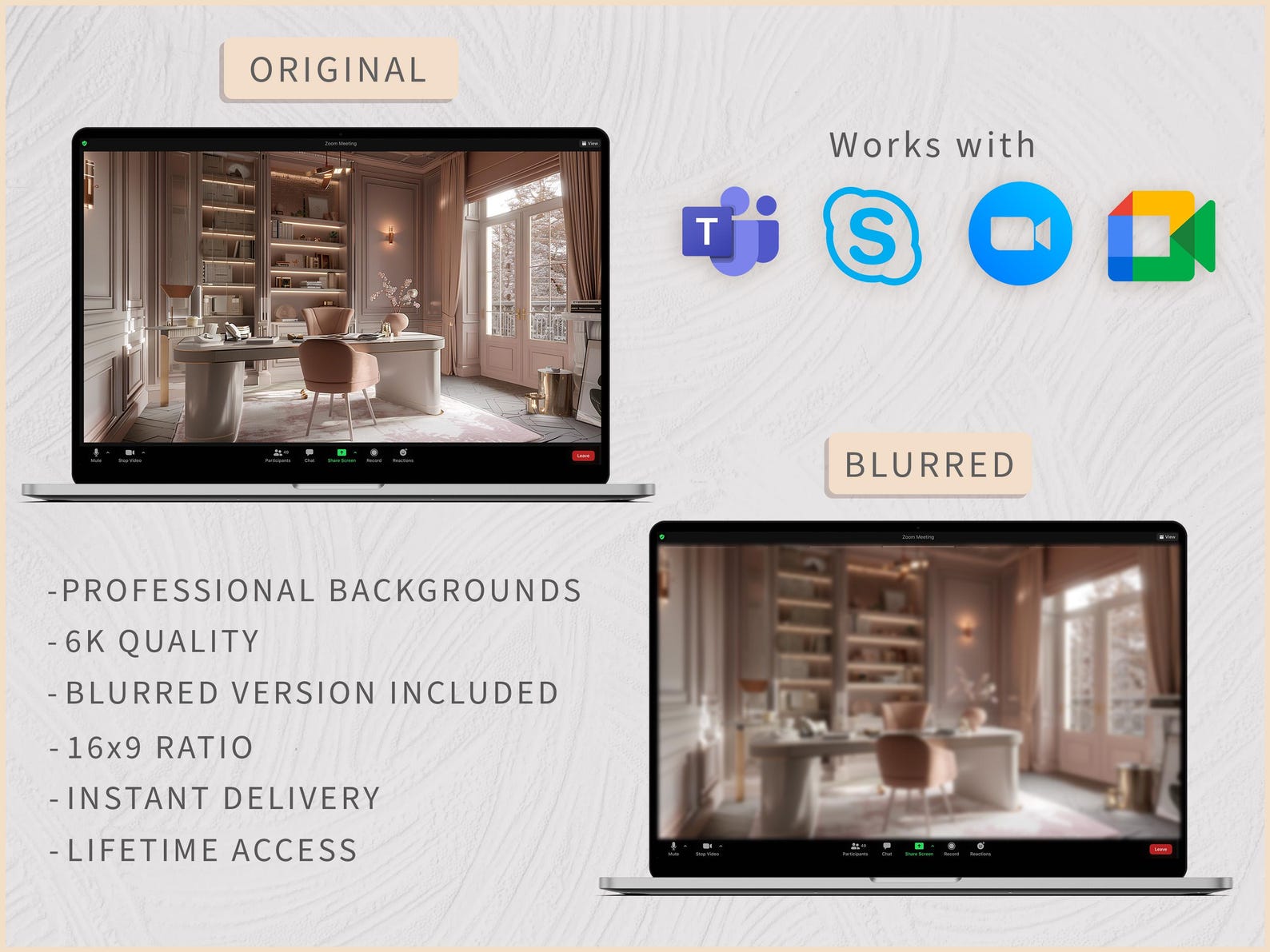 25 Vintage Study Room HQ Zoom Backgrounds, Virtual Background Bundle ...
