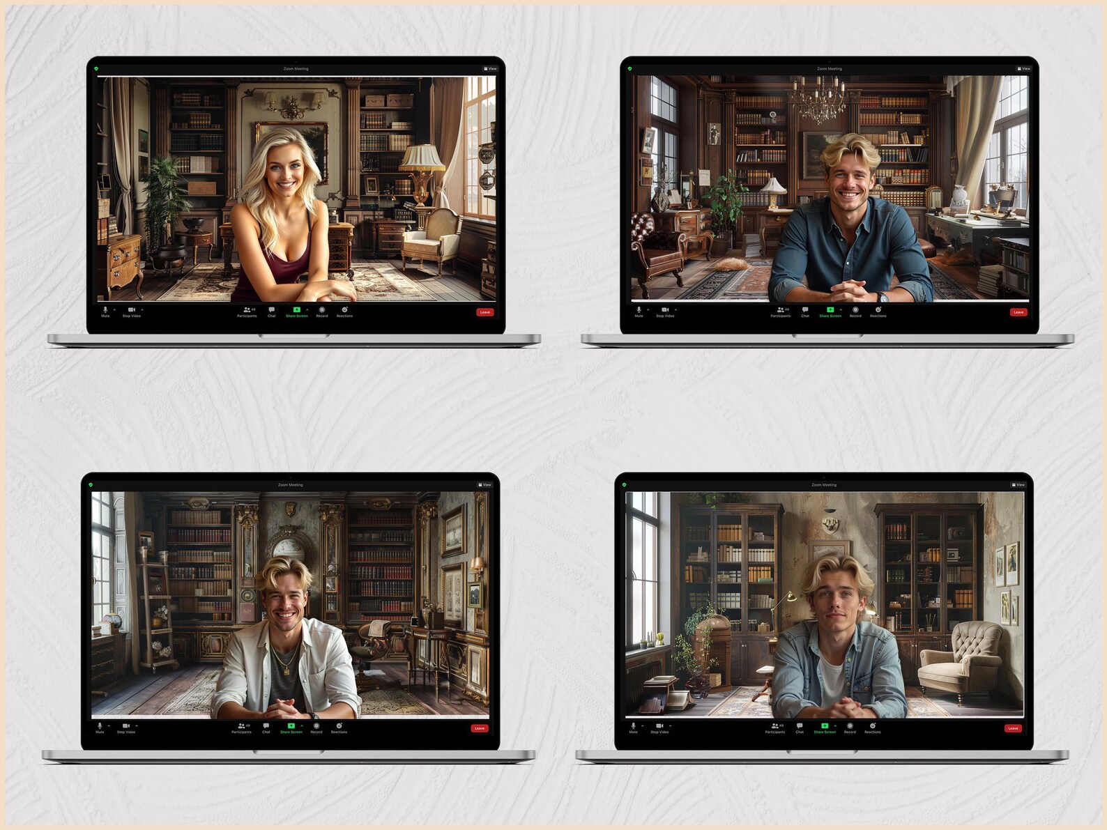 25 Vintage Study Room Zoom Background, 4K Virtual Bundle, Zoom Call ...