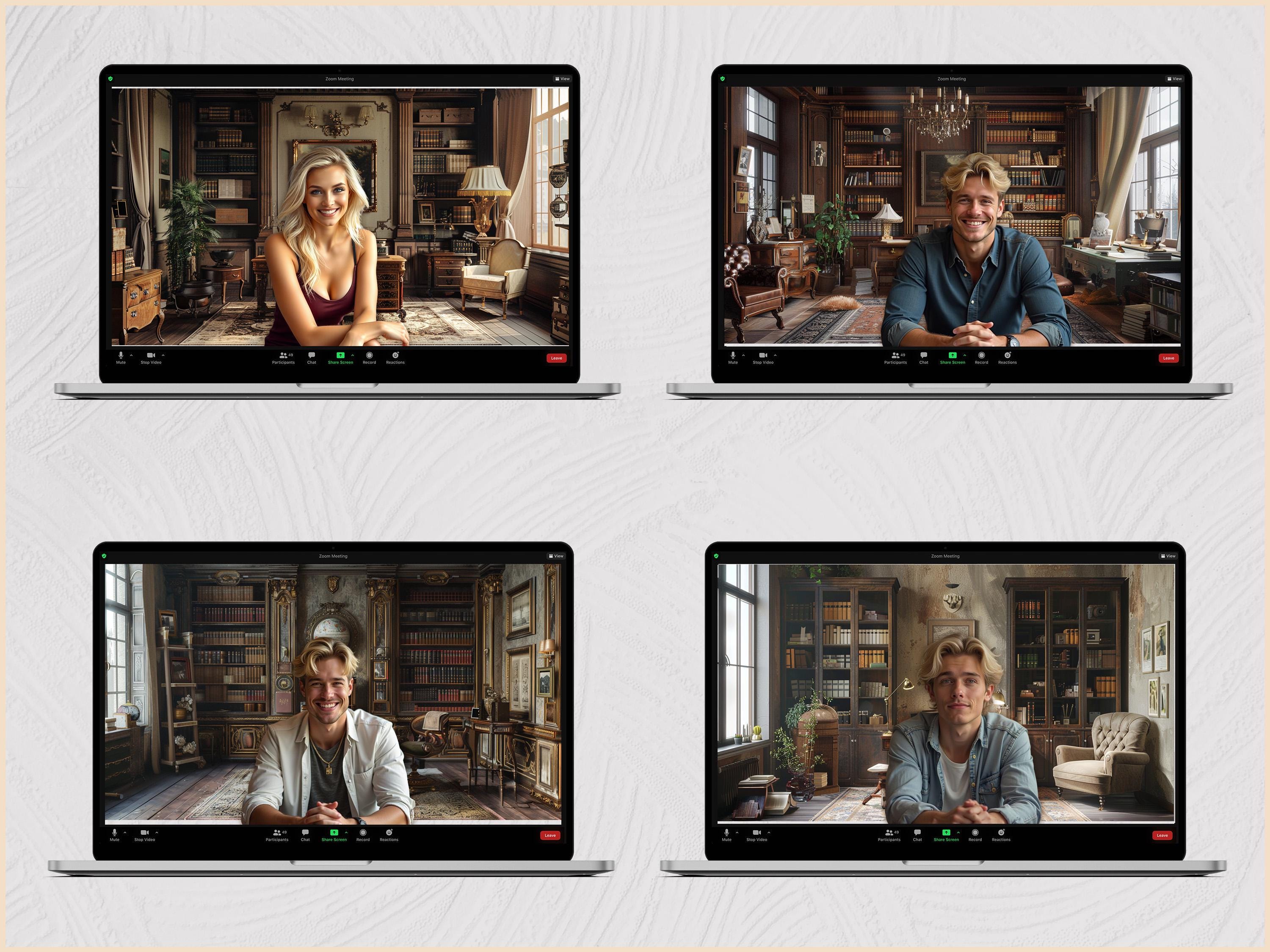 25 Vintage Study Room Zoom Background, 4K Virtual Bundle, Zoom Call ...