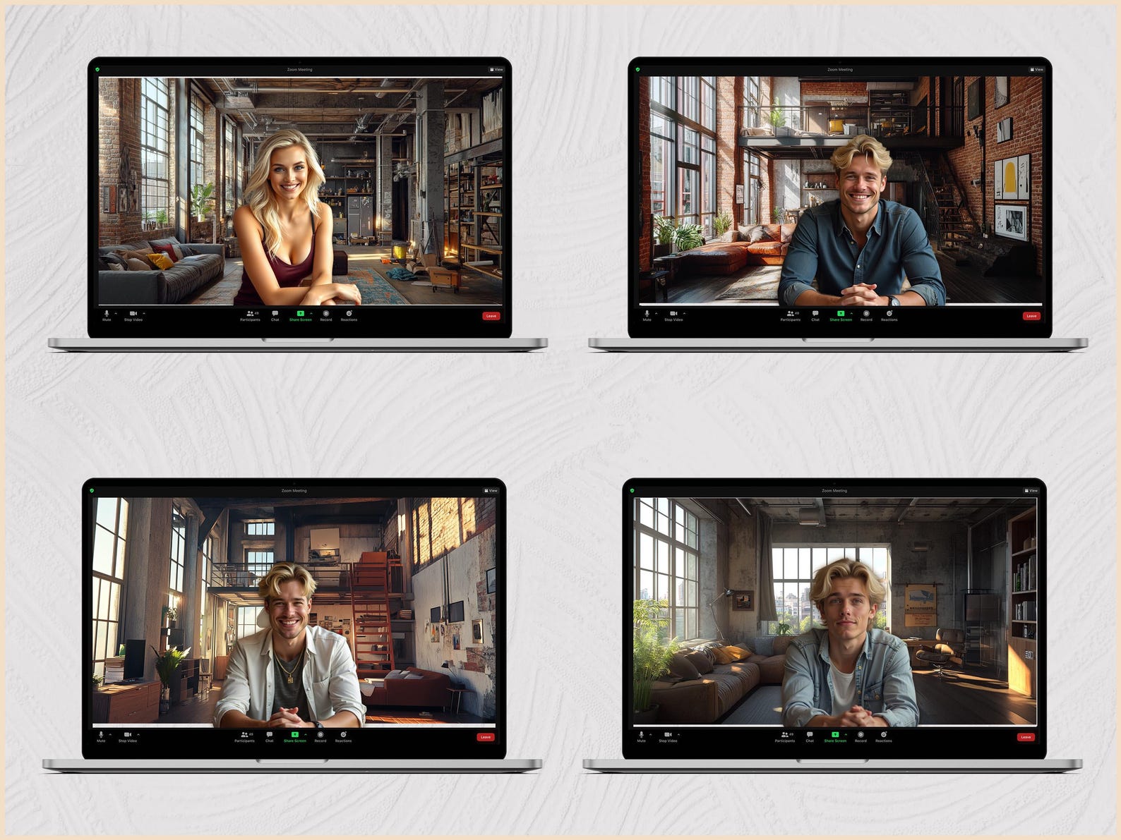 25 Loft Apartment Zoom Background Bundle, Virtual Zoom Background, 4K ...