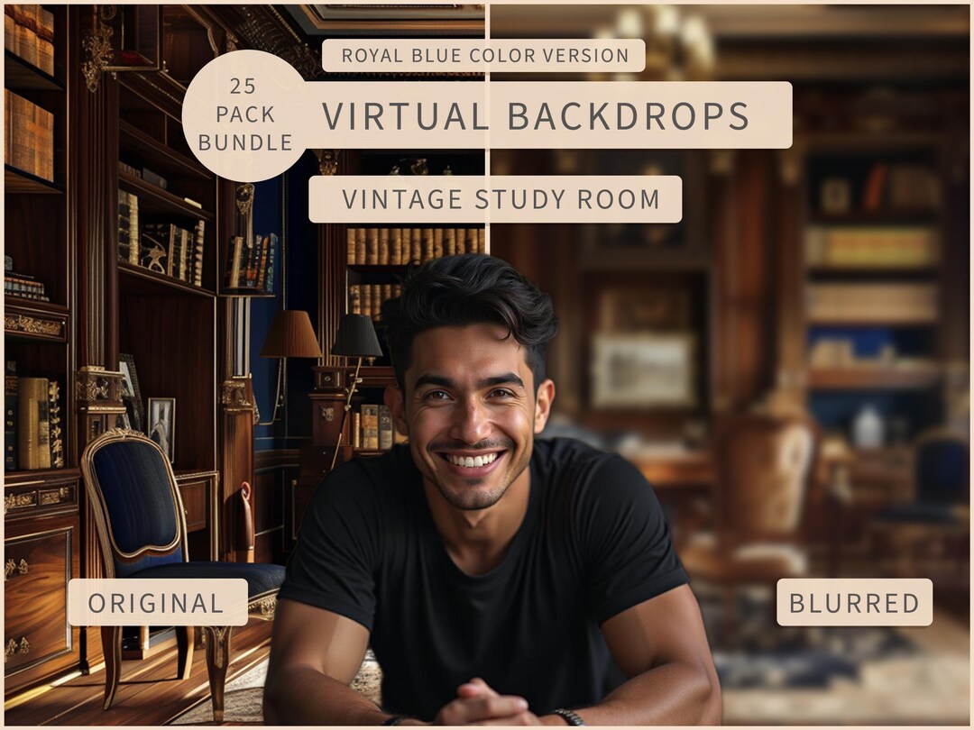 25 Vintage Study Room Zoom Background, 4K Virtual Background Bundle ...