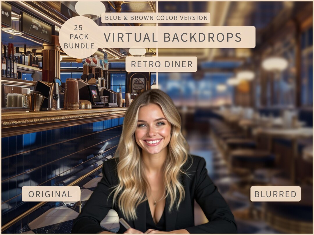 25 Retro Diner Zoom Background Bundle, Virtual Zoom Background, 4K ...
