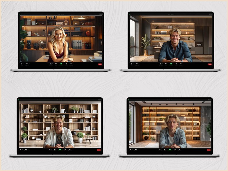 25 Office Wall Shelving Zoom Background Bundle, Virtual Zoom Background ...