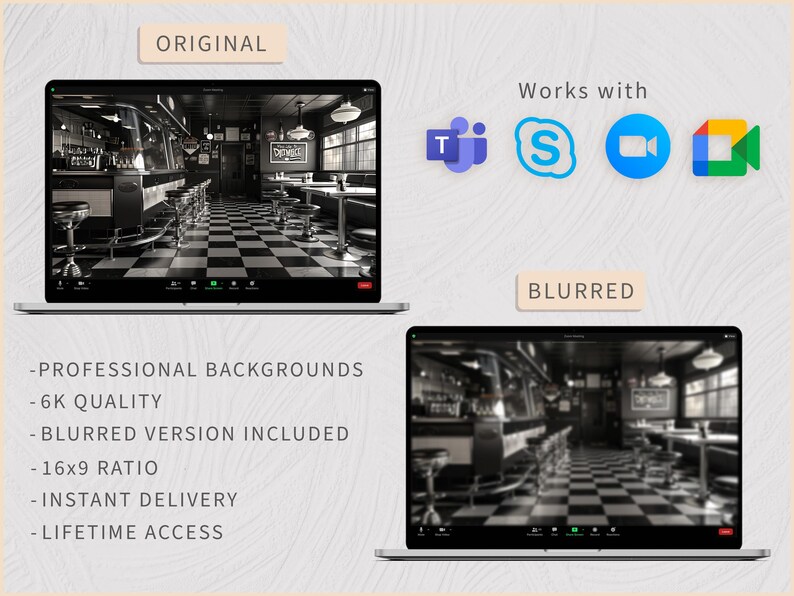 25 Retro Diner Zoom Background, 4K Virtual Background Bundle, Zoom Call ...