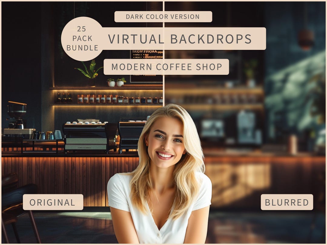 25 Modern Coffee Shop HQ Zoom Backgrounds, Virtual Background Bundle ...